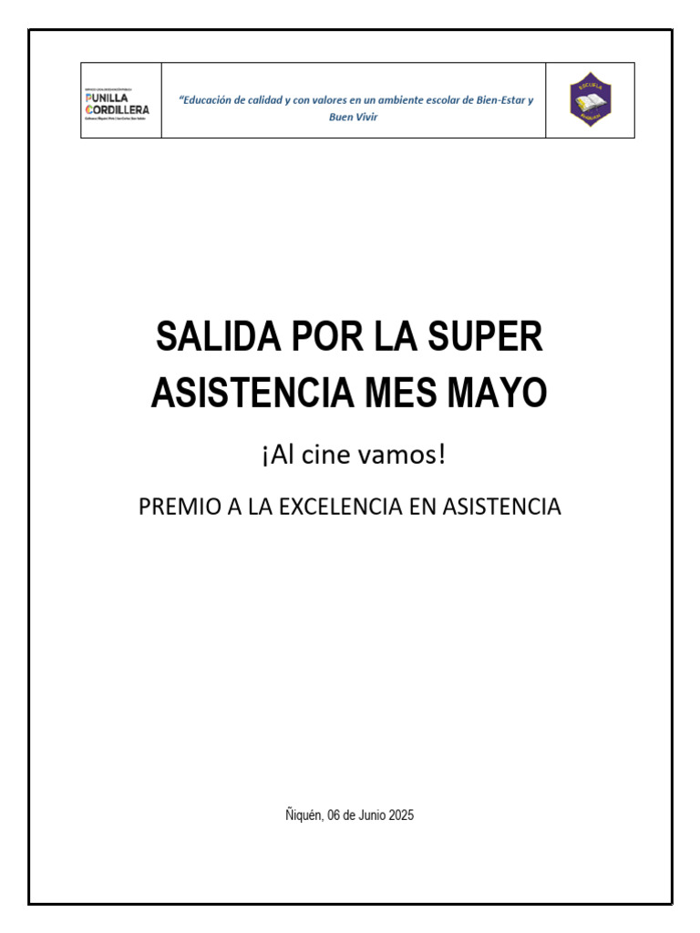 Proyecto Salida Super Asistencia Vamos Al Cine 2° | PDF | Escuelas ...