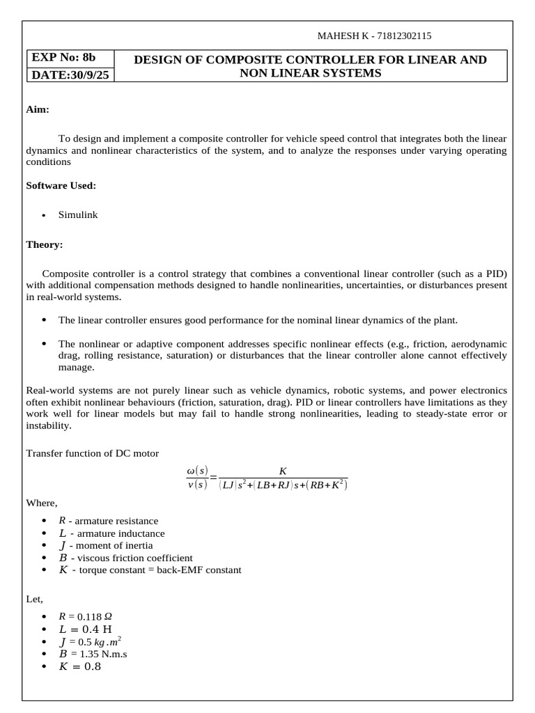 Exp 8b Composite Controller | PDF | Control Theory | Applied Mathematics