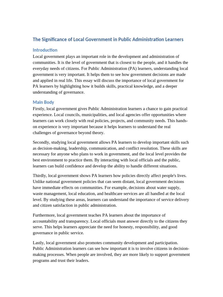 Significance of Local Government PA Learners | PDF | Learning | Governance