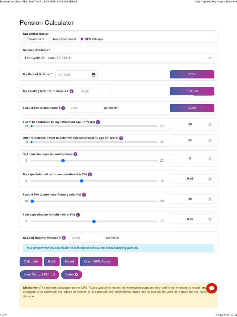 NPS Pension Calculator Tool | PDF | Employee Benefits | Factor Income ...