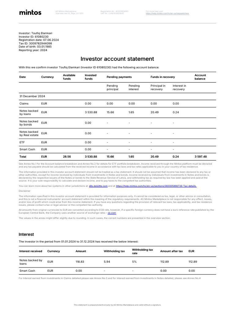 Investor Account Statement 2024 | PDF | Taxes | Euro