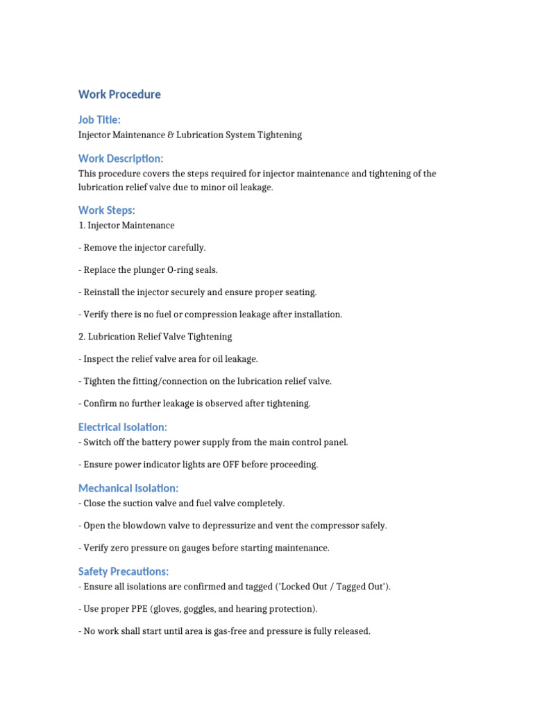 Work Procedure Simple | PDF