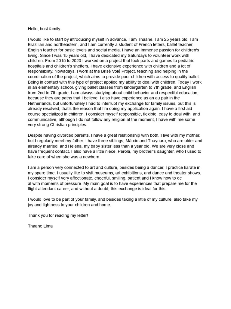 Introduction Letter from Au Pair Thaane | PDF