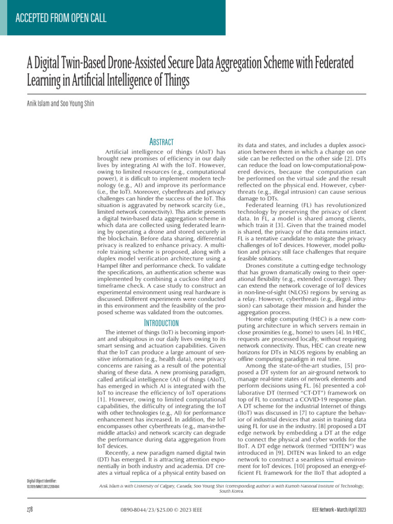A Digital Twin-Based Drone-Assisted Secure Data Aggregation Scheme With Federated Learning in ...