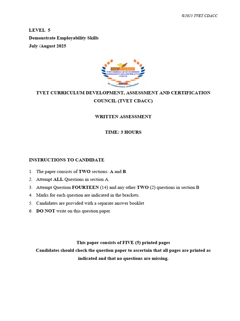 Level 5 Employability Skills Assessment | PDF | Vocational Education
