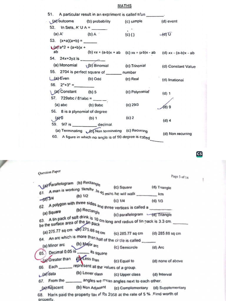 MCJ Past Paper Solution (MATH) | PDF