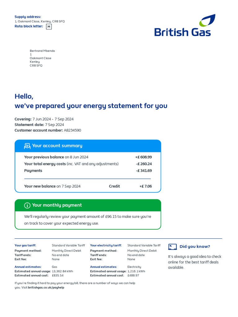 Energy Statement Summary: Jun-Sep 2024 | PDF | Payments