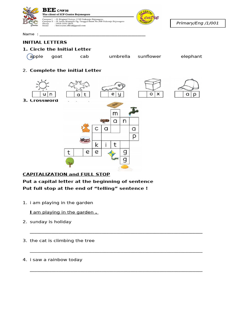 ENGLISH - 01 - 1 - Initial Letter, Capitalization, Full Stop | PDF