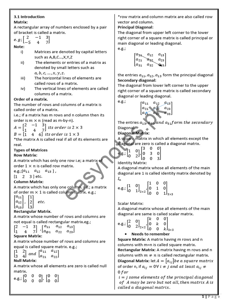 Understanding Matrices: Types and Operations | PDF | Matrix ...