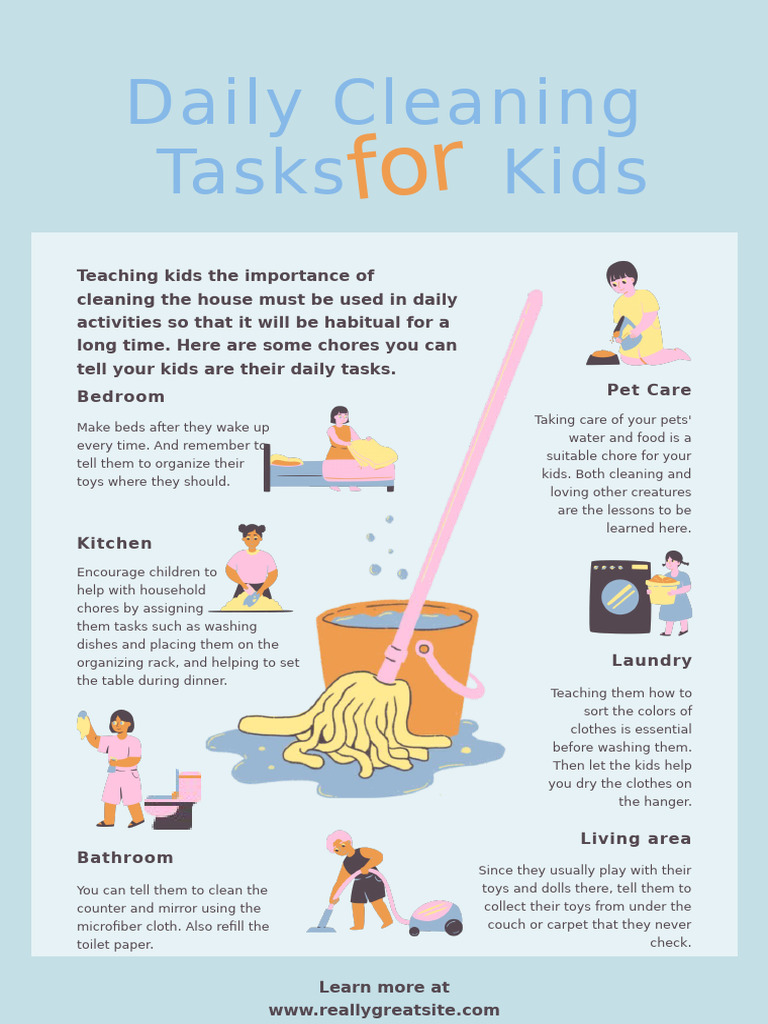 Sky Blue Playful Illustrative Daily Cleaning Task For Kids Task Poster ...