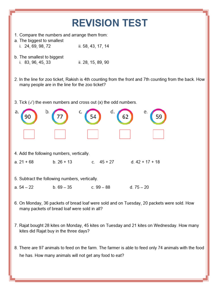Math Revision Test with Answers | PDF