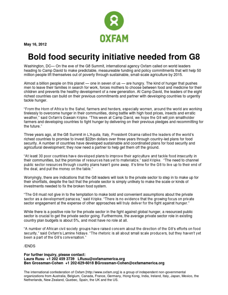 G8 Curtain Raiser | PDF | Food Security | Hunger