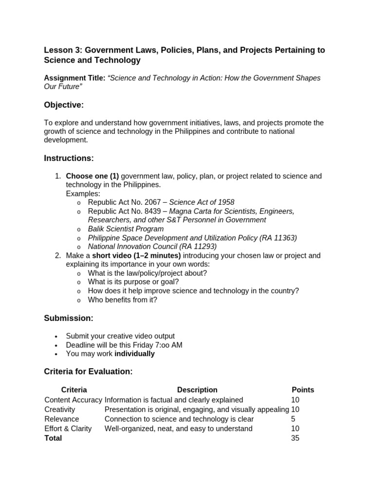 STS Lesson 3 Activity | PDF