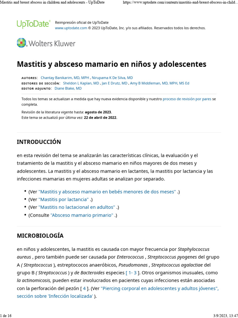 Mastitis and Breast Abscess in Children and Adolescents - UpToDate ...