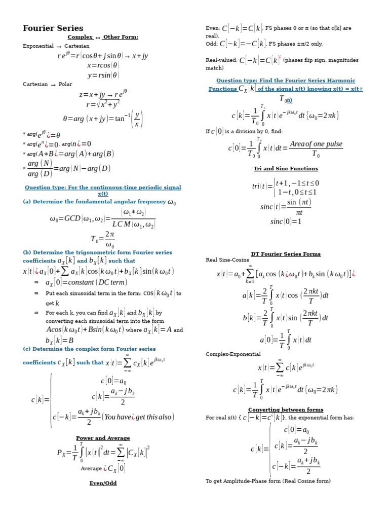 Fourier Series Cheat Sheet | PDF | Fourier Series | Sine Wave