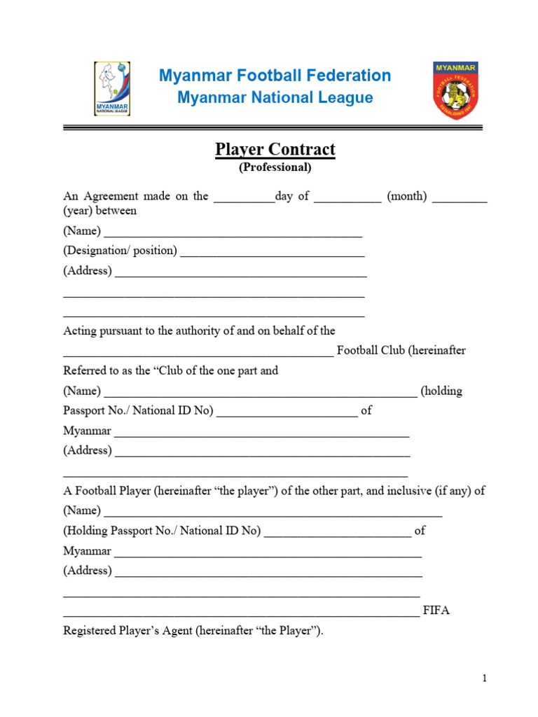 Myanmar Professional Football Player Contract | PDF | Breach Of ...