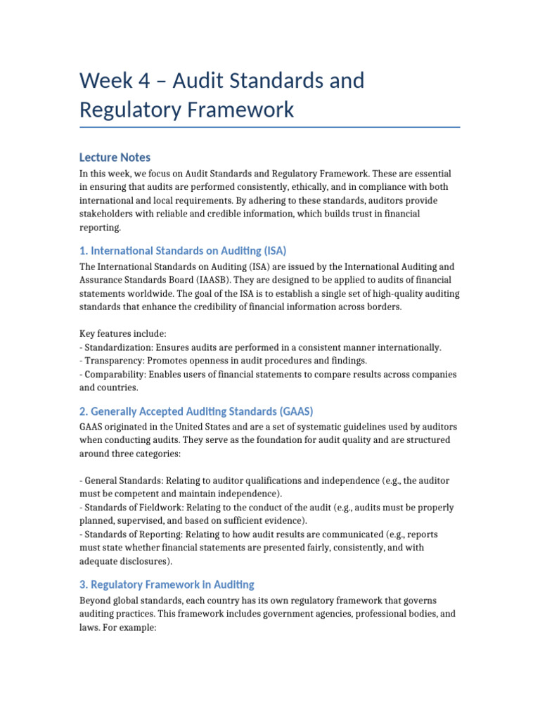 Week4 Audit Standards Regulatory Framework Activity-1 | PDF | Audit ...