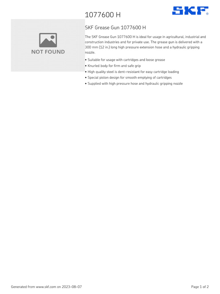 SKF Grease Gun 1077600 H Overview | PDF | License | Websites