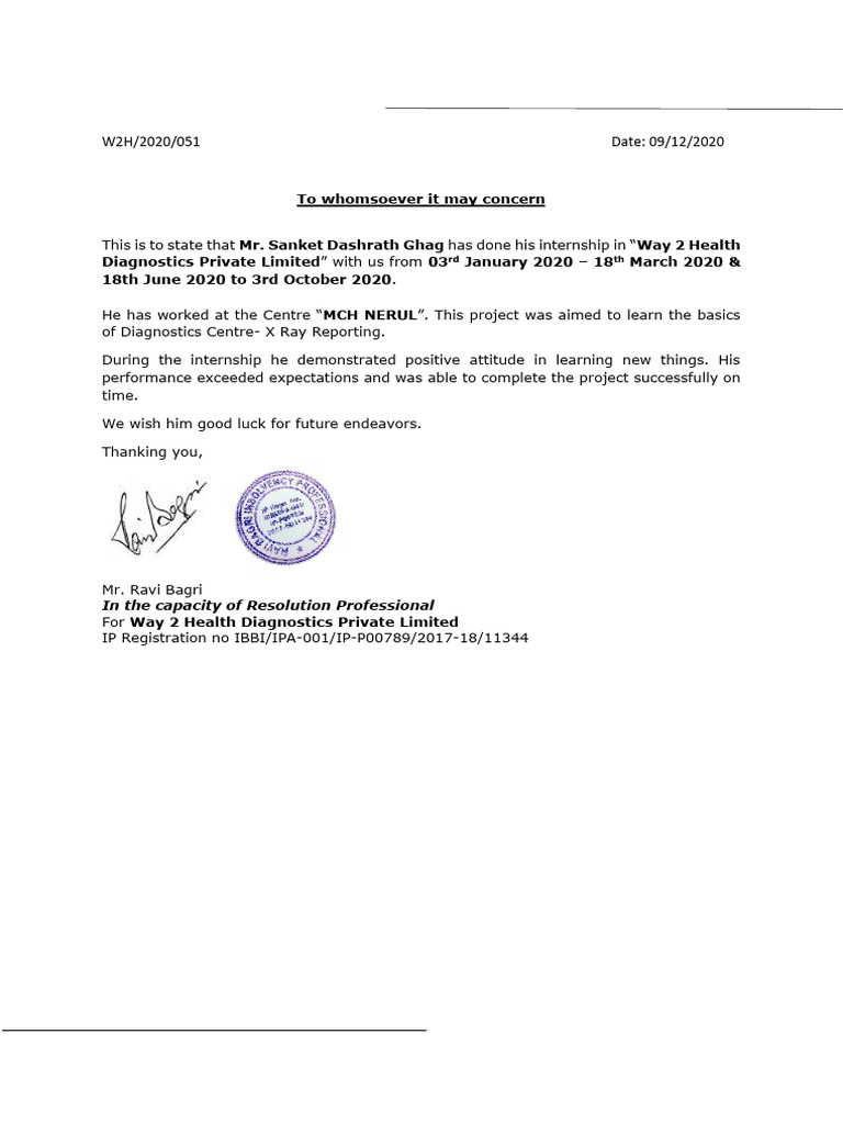 051 Experience Intern Letter 2 | PDF