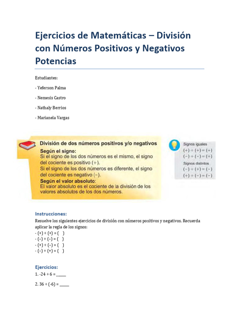 Ejercicios de División y Potencias | PDF