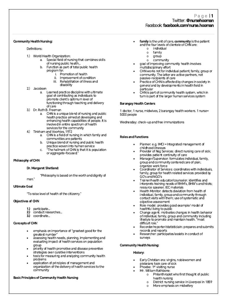 CHN Notes Summary | PDF | Health Promotion | Nursing