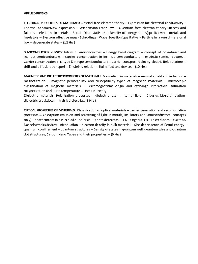 Applied Physics Unit 1 | PDF | Electrical Resistivity And Conductivity | Electron