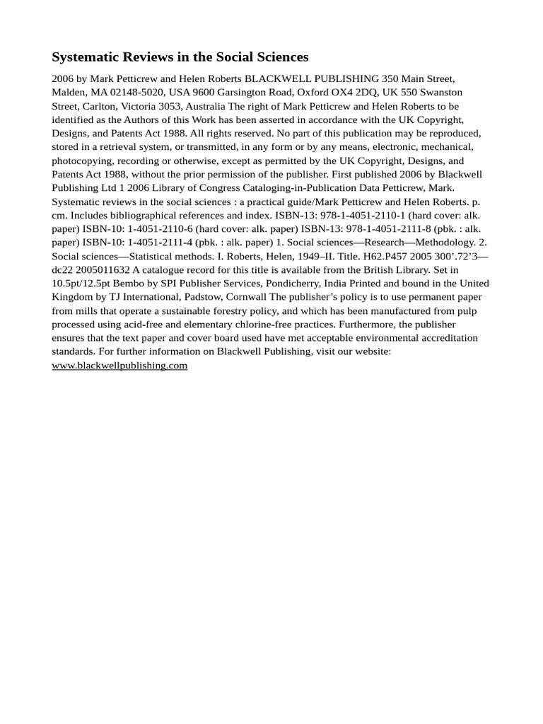 PETTICREW & ROBERTS - Revisiones Sistemáticas en Las Ciencias Sociales | PDF | Evidencia ...