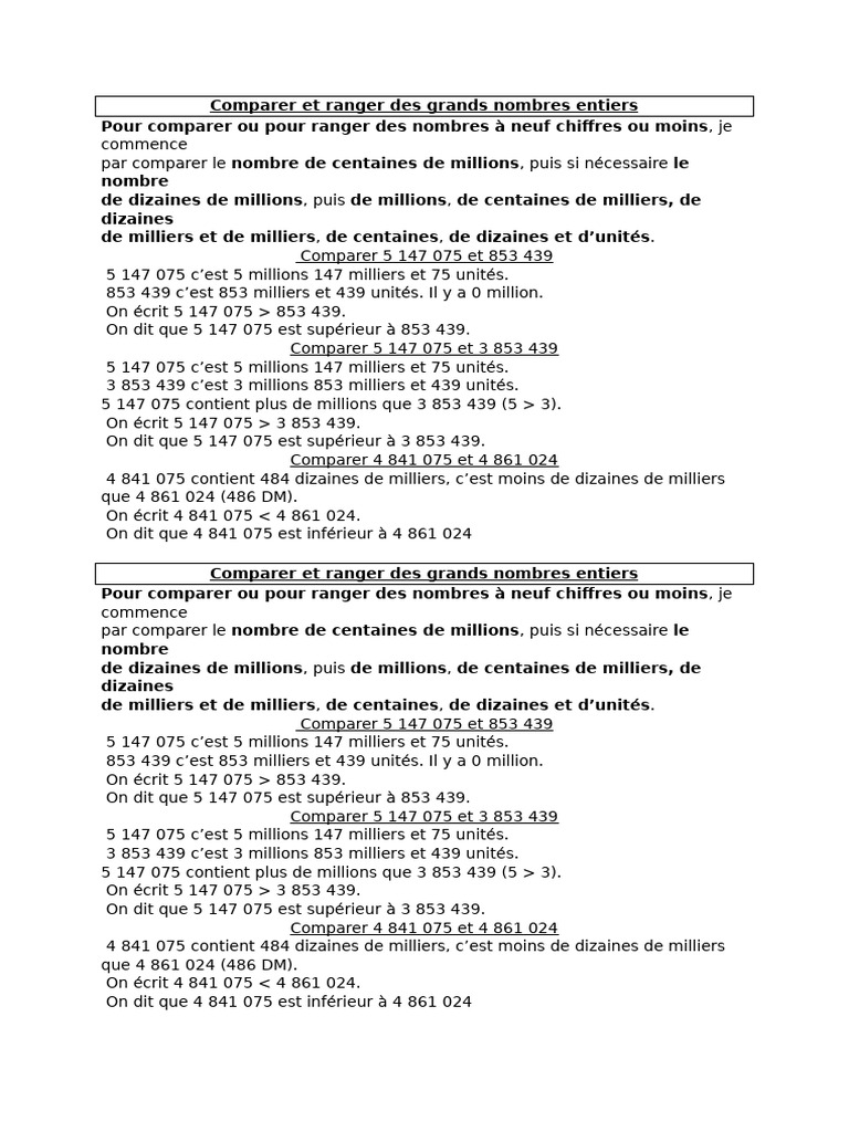 Comparer des grands nombres entiers | PDF