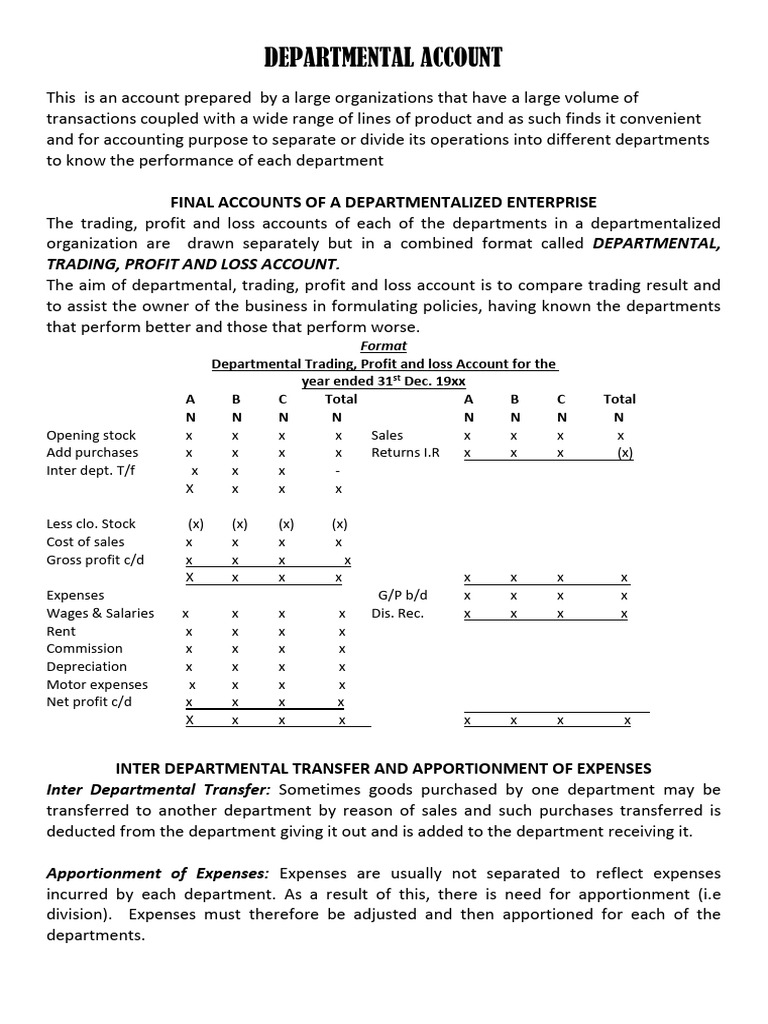 Departmental Account | PDF | Expense | Income Statement