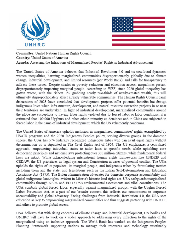 Position-Paper UNHRC USA | PDF | Social Exclusion | Human Rights
