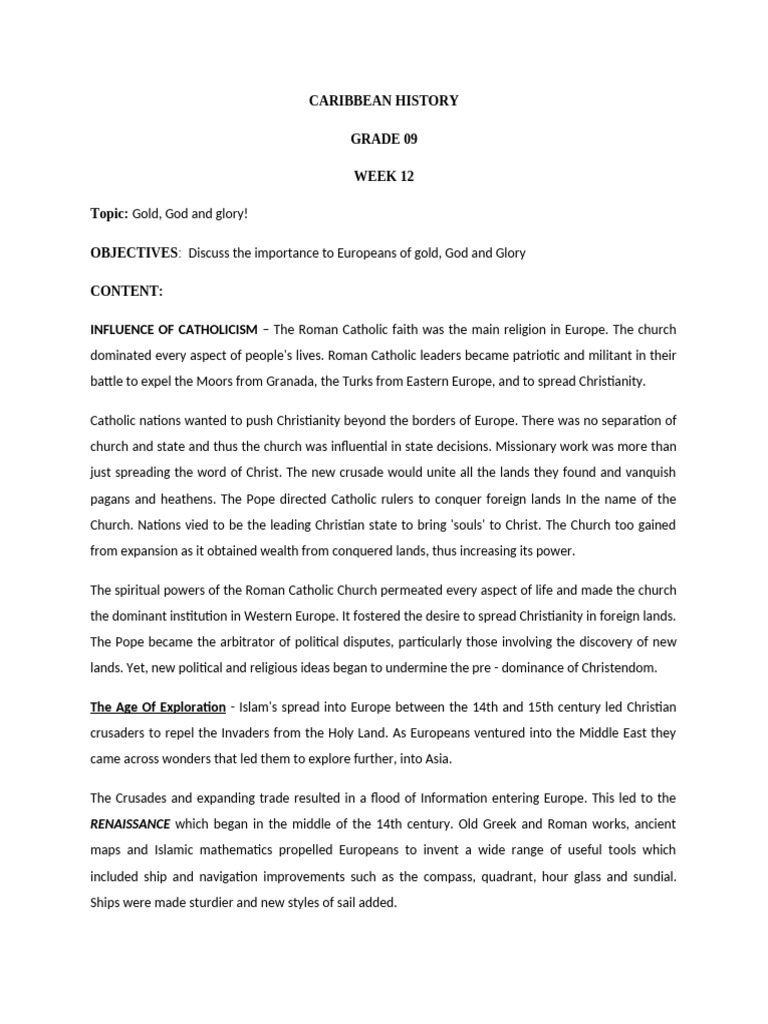 WK 10 - God, Gold & Glory | PDF | Catholic Church | Trade