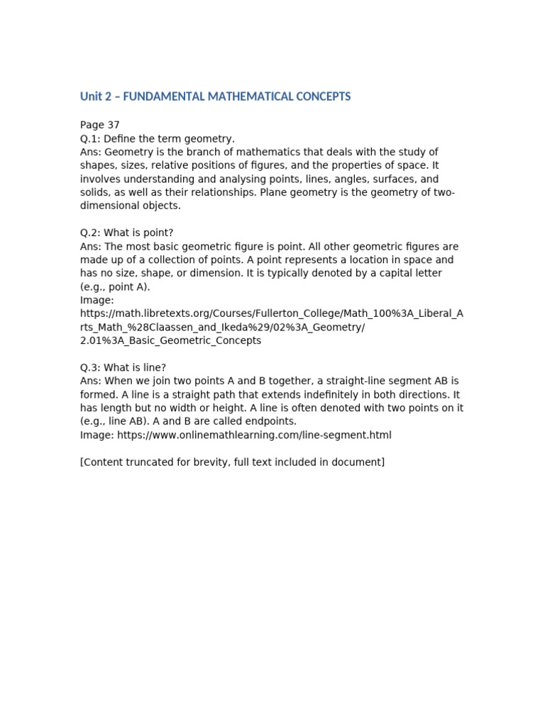 Unit 2 Fundamental Mathematical Concepts | PDF