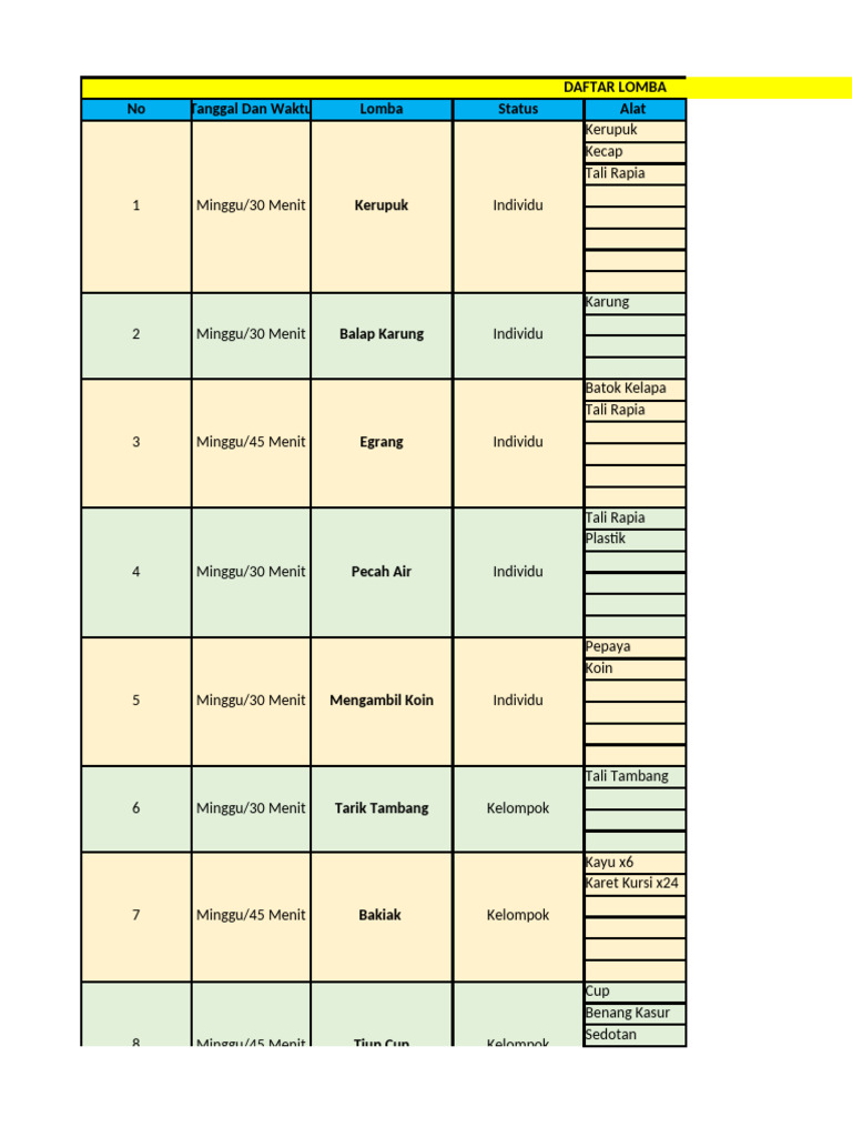 Daftar Lomba 17an | PDF
