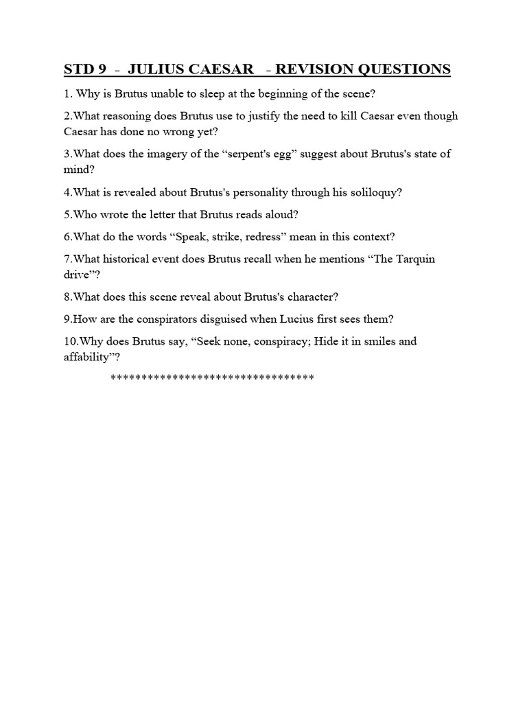 Julius Caesar - Revision Questions | PDF