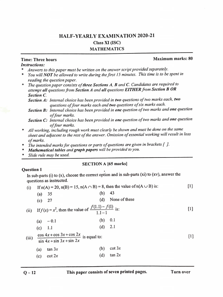 Class 11 Maths Half-Yearly 2021 | PDF | Quadratic Equation ...