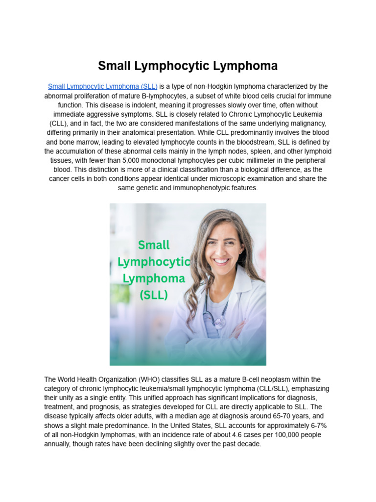 Small Lymphocytic Lymphoma (SLL) | PDF | Lymphocyte | Lymphoma