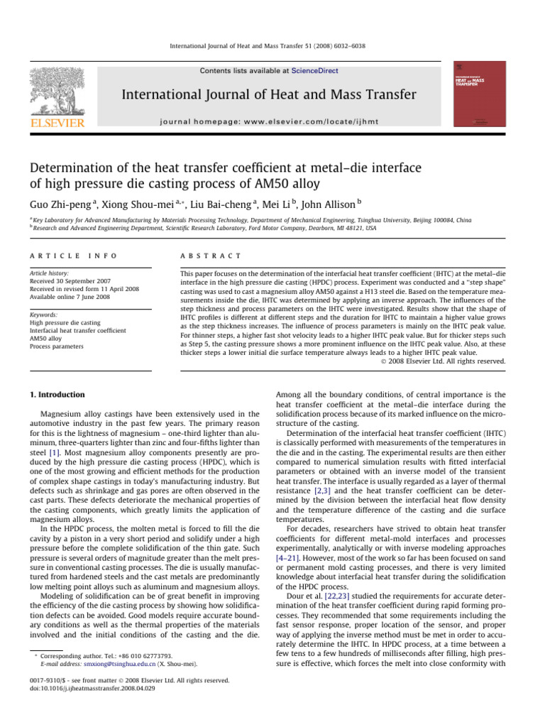 Determination of The Heat Transfer Coefficient at Metal-Die Interface ...