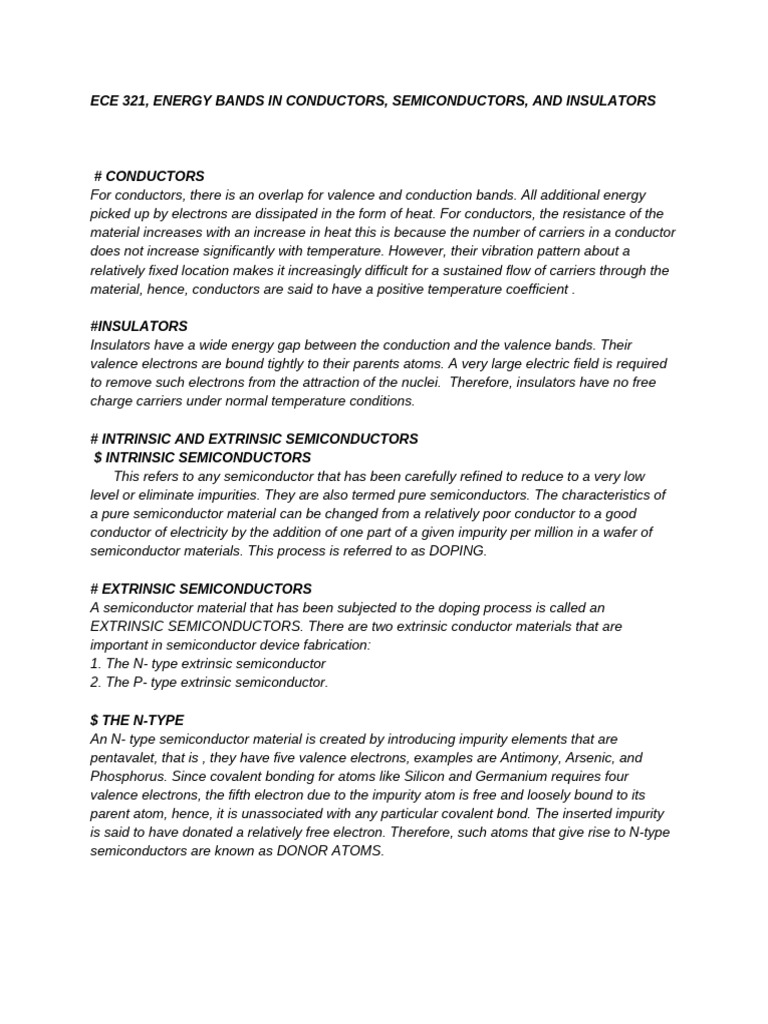 Ece 321, Energy Bands in Conductors, Semiconductors, and Insulators ...