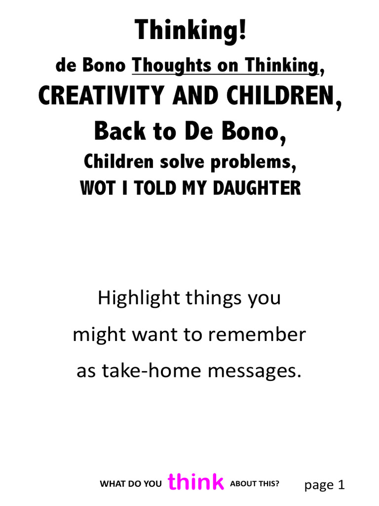 14 Thinking, de Bono, Creativity and Children | PDF | Thought | Creativity