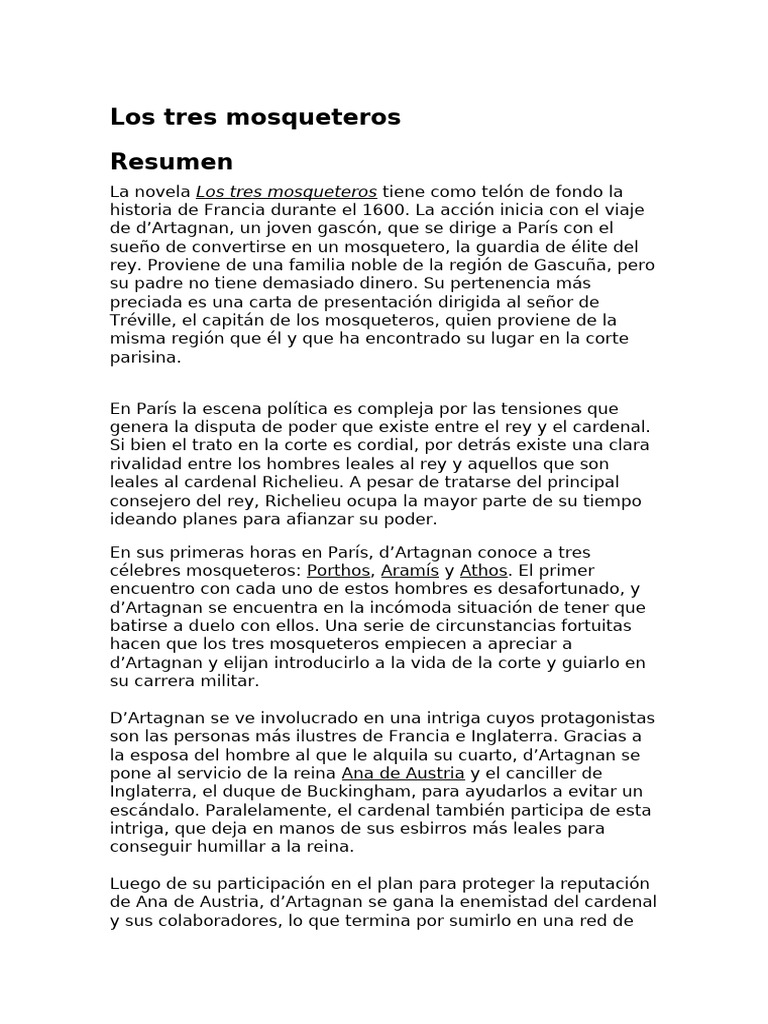 Resumen Los Tres Mosqueteros | PDF | Los tres mosqueteros | Aramis