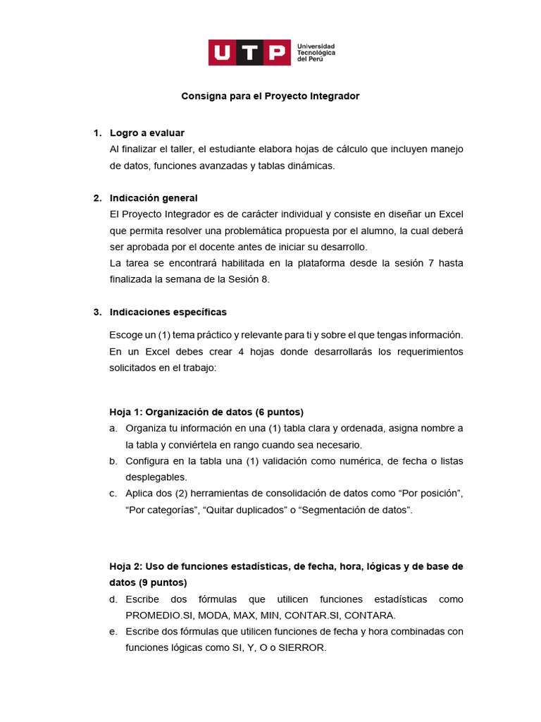 Consigna Proyecto Integrador-Excel Intermedio | PDF