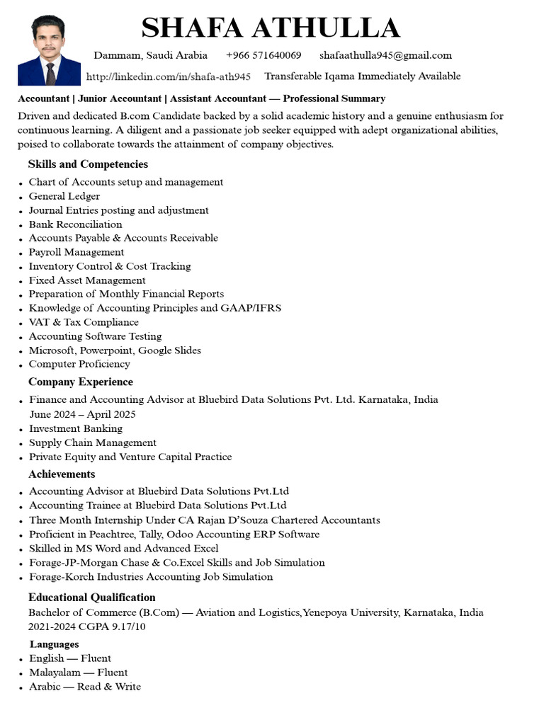 Shafa Athulla CV | PDF