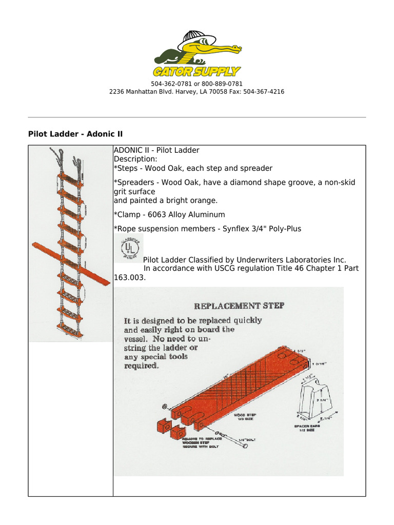 Gator Supply Company - Marine Ladders - Pilot Ladder - Adonic II | PDF