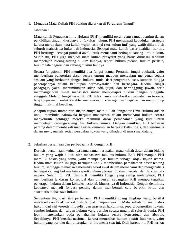 Pentingnya Mata Kuliah PIH di Hukum | PDF