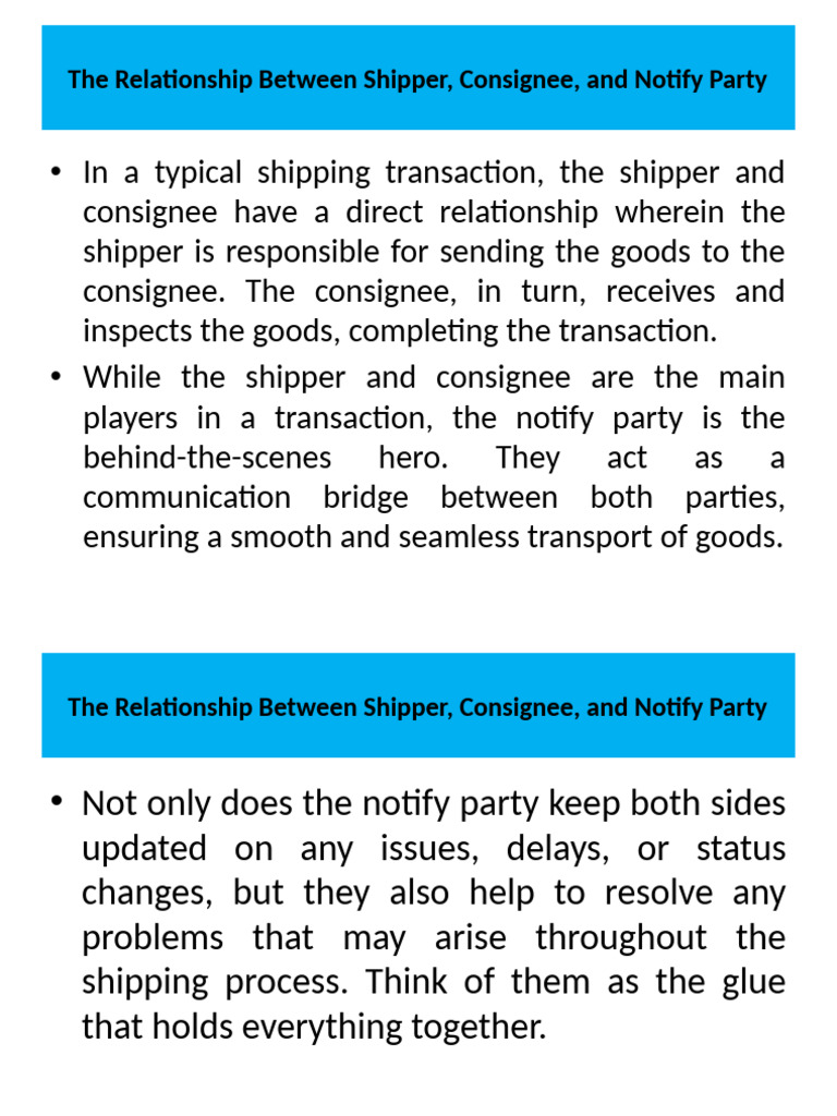 Roles in Shipping: Shipper, Consignee, Notify Party | PDF | Consignee ...