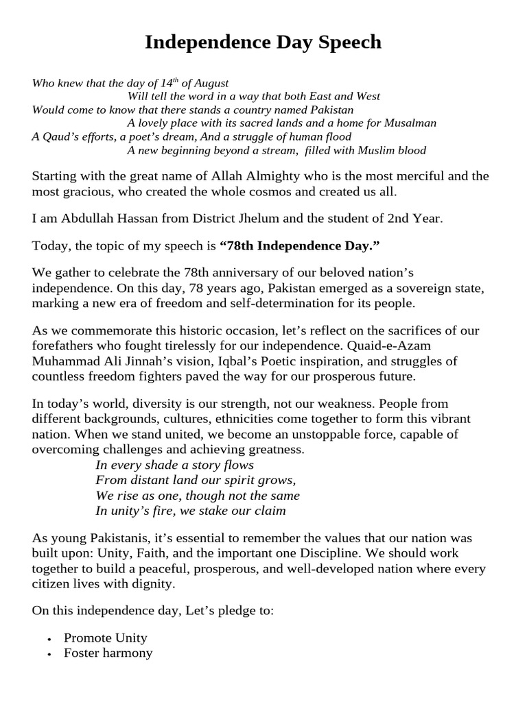 Independence Day Speech.65 New | PDF | Muhammad Ali Jinnah