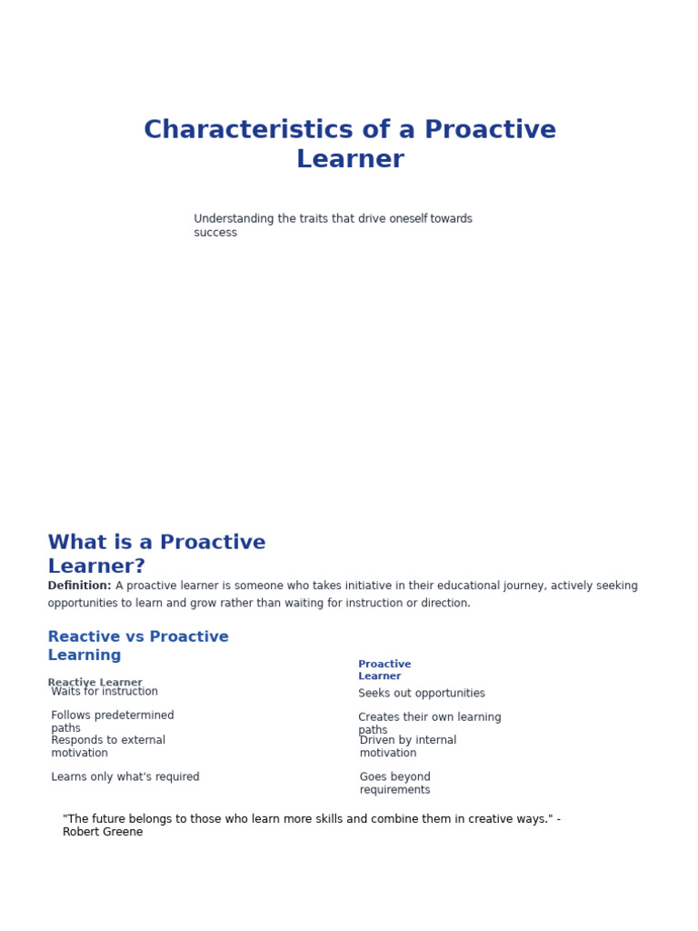 Traits of a Proactive Learner | PDF | Learning | Metacognition