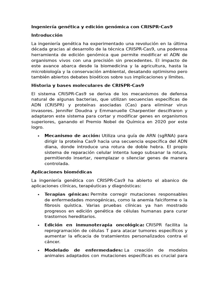 Ingeniería Genética y Edición Genómica Con CRISPR | PDF | Ingeniería genética | Biología Molecular
