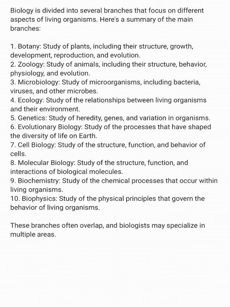 Branches of Biology 251027 235617 | PDF