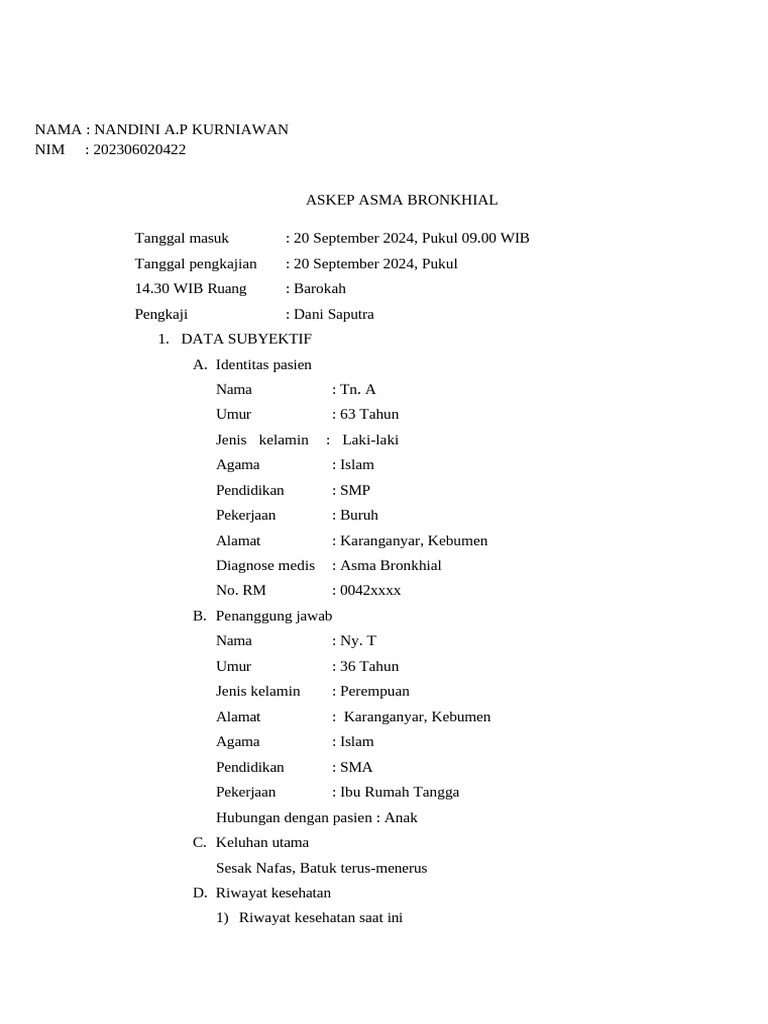 Asuhan Keperawatan Asma Bronkhial Tn. A | PDF